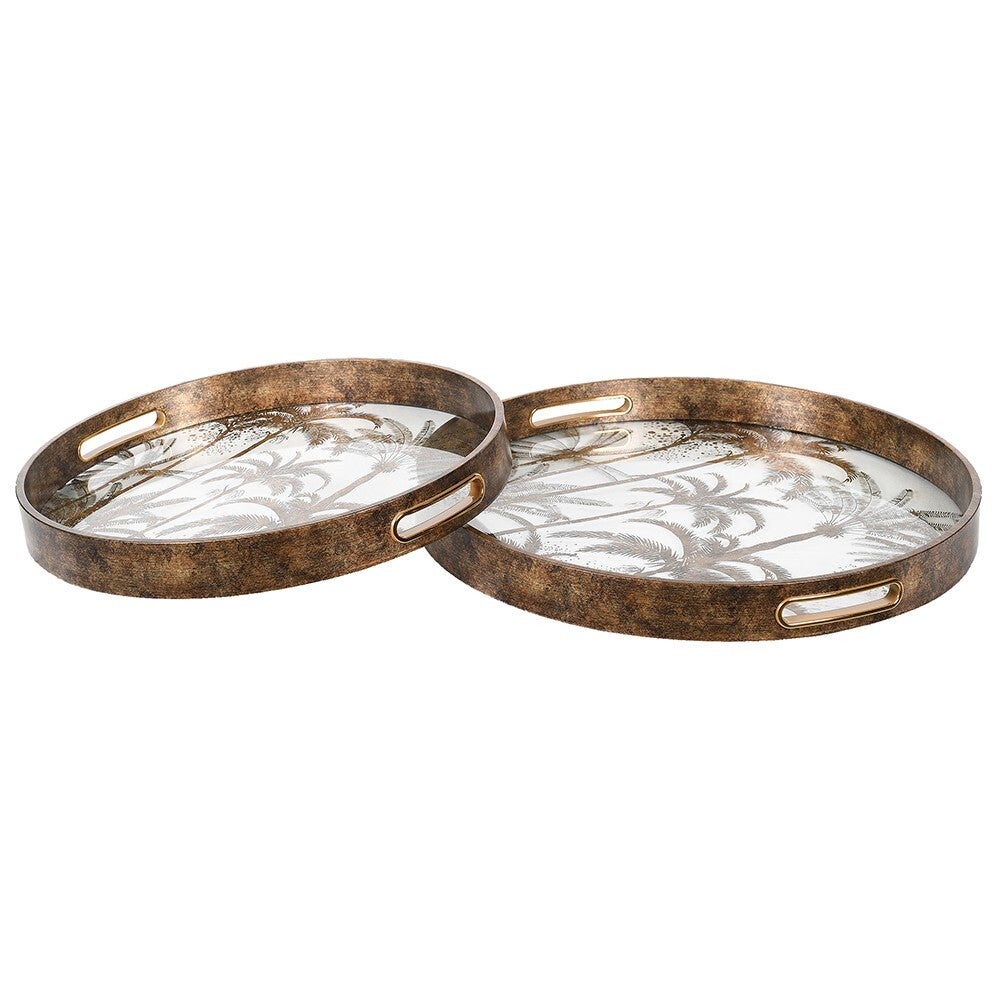 Antique Gold Palm Mirrored Tray | Nook